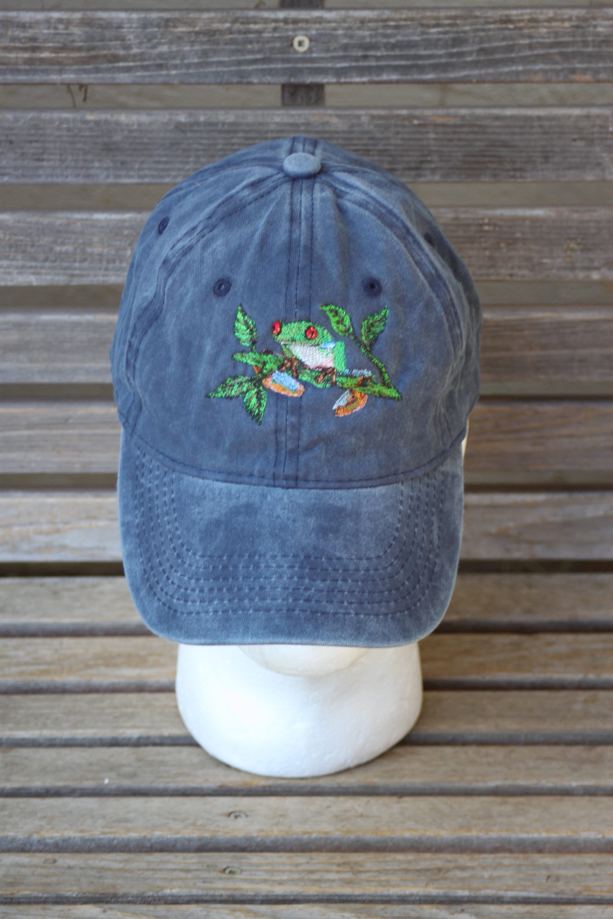 A rainforest tree frog is Embroidered on a Baseball Hat Cap, Adjustable ...