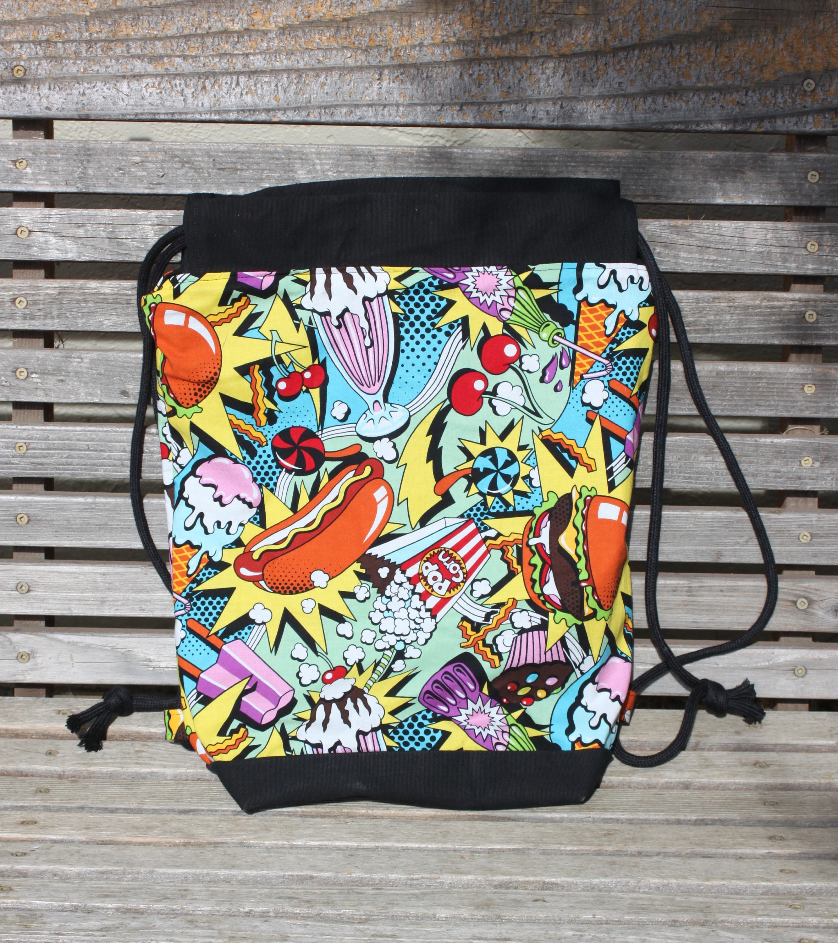 Pop art food snacks junk food Drawstring backpack, a fun accessory for ...