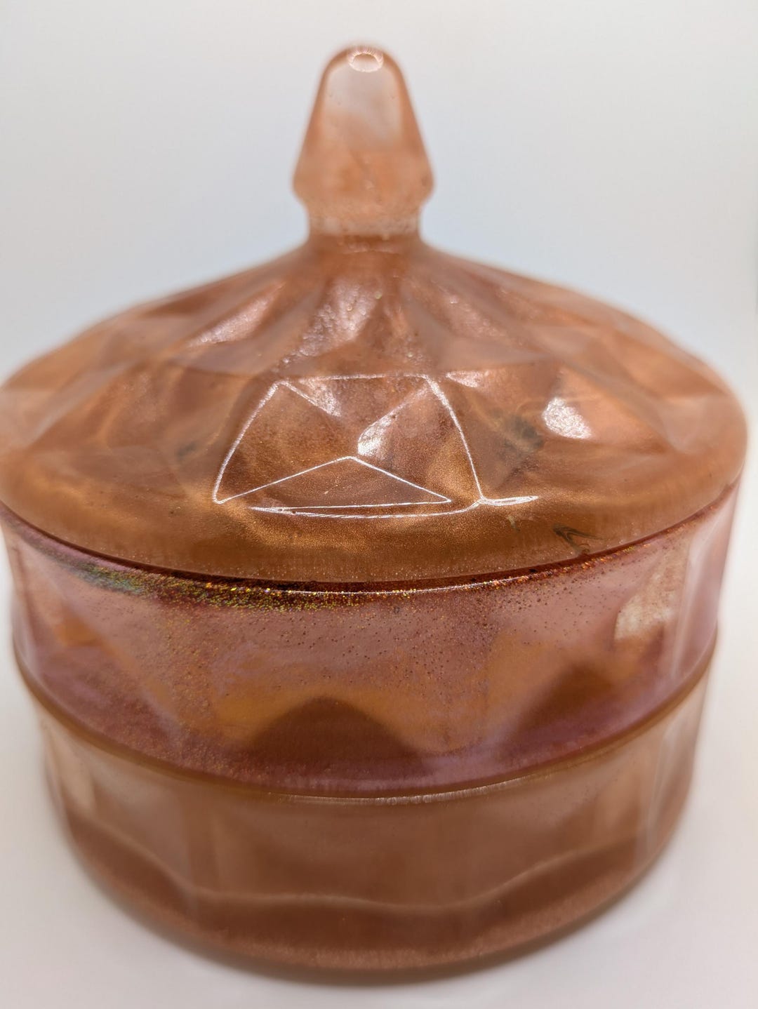 Peach-blush Double Trinket Jar W/ Angel Lid & Koi Pond Base • Stacked ...