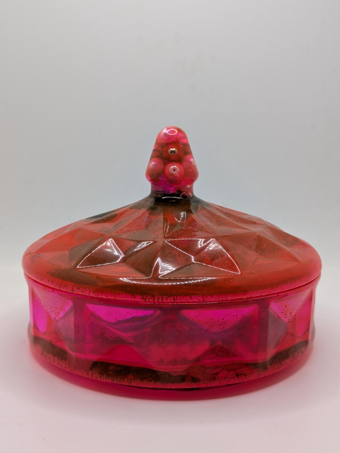 Hot-pink “secret Garden” Resin Trinket Jar W/ Faceted Lid • Pressed ...