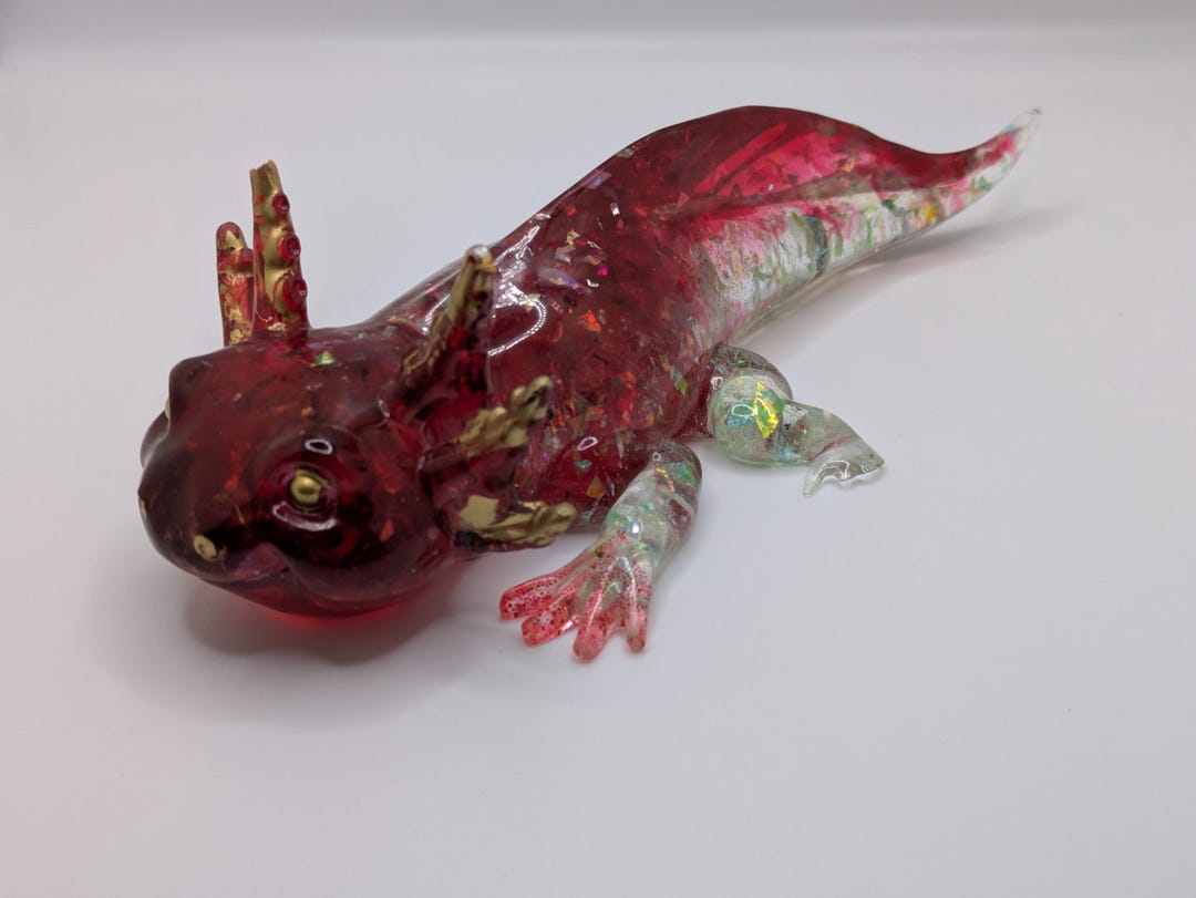 Crystal Axolotl Figurine • 6" Iridescent Red Salamander • Kawaii Desk ...