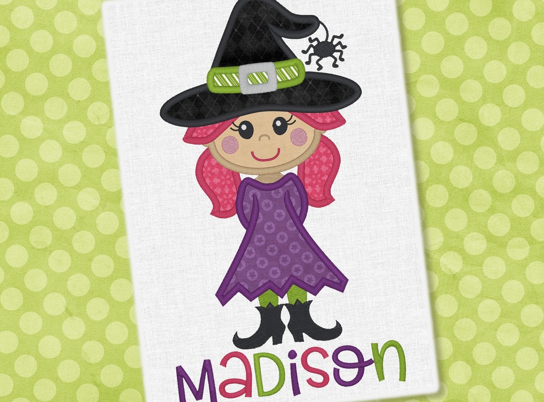 Witch Applique Design Halloween Design Witch Embroidery Witch - Etsy