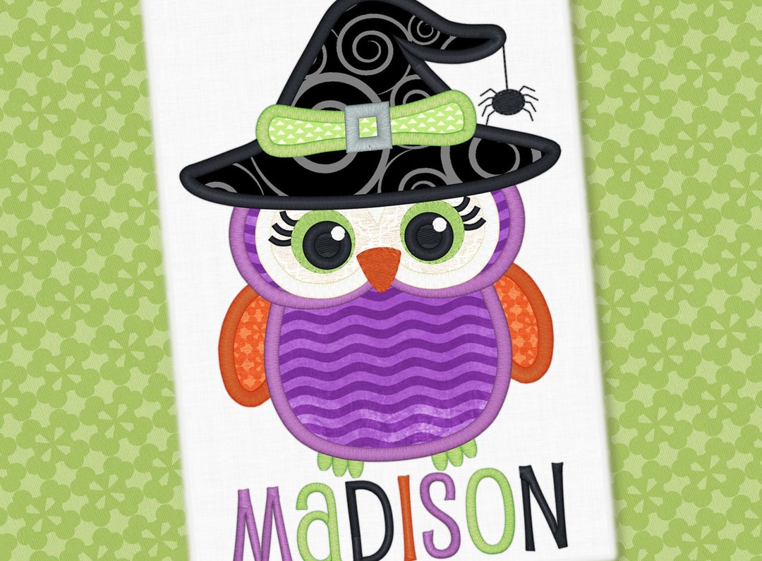 Halloween Witch Owl Embroidery Applique Design Halloween Design Owl ...
