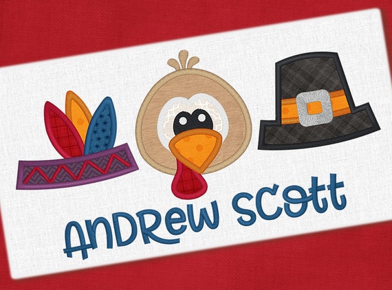 Turkey Pilgrim Indian Applique Design Thanksgiving Design | Etsy