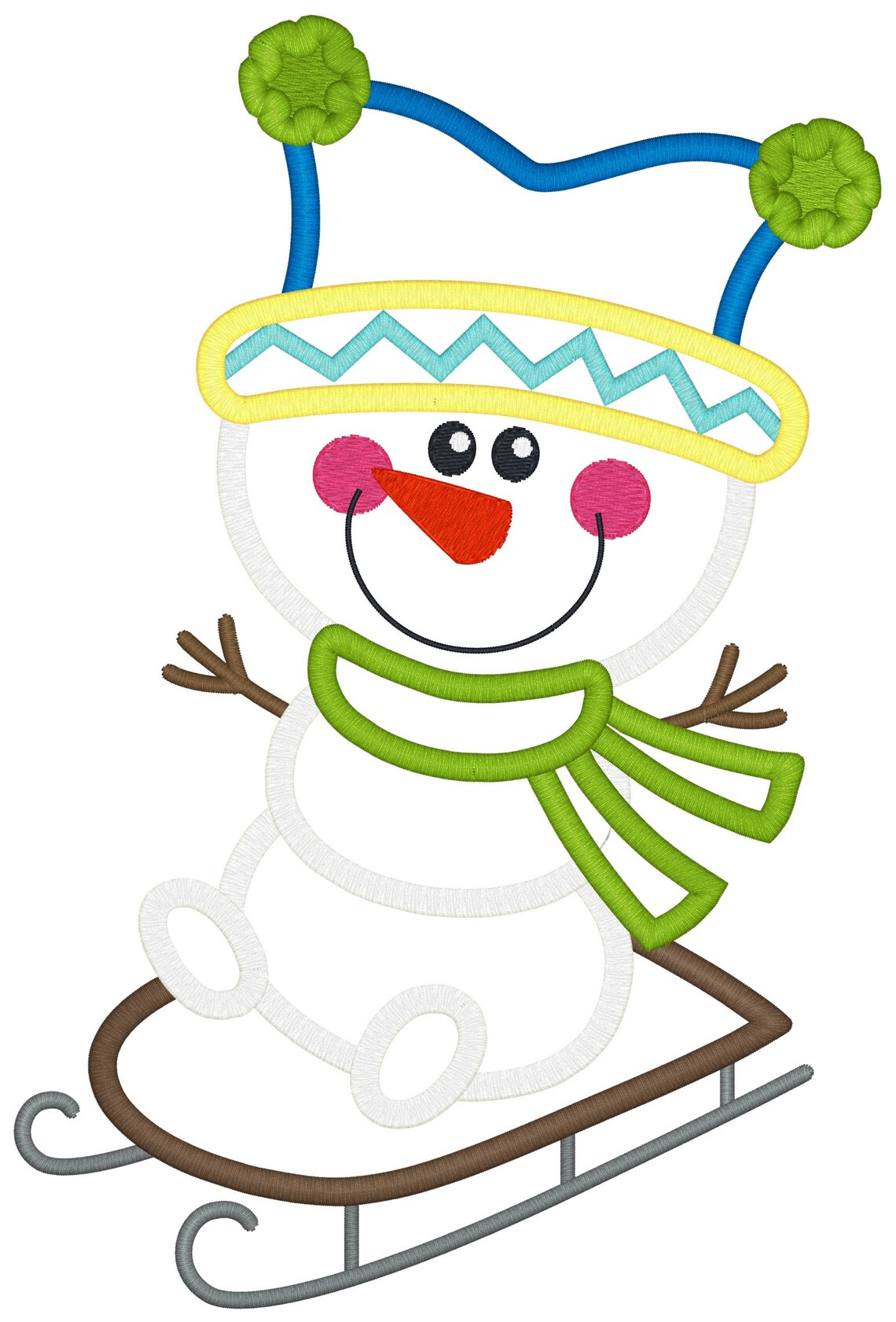 Sledding Snowman Applique Design Snowman Design Christmas - Etsy
