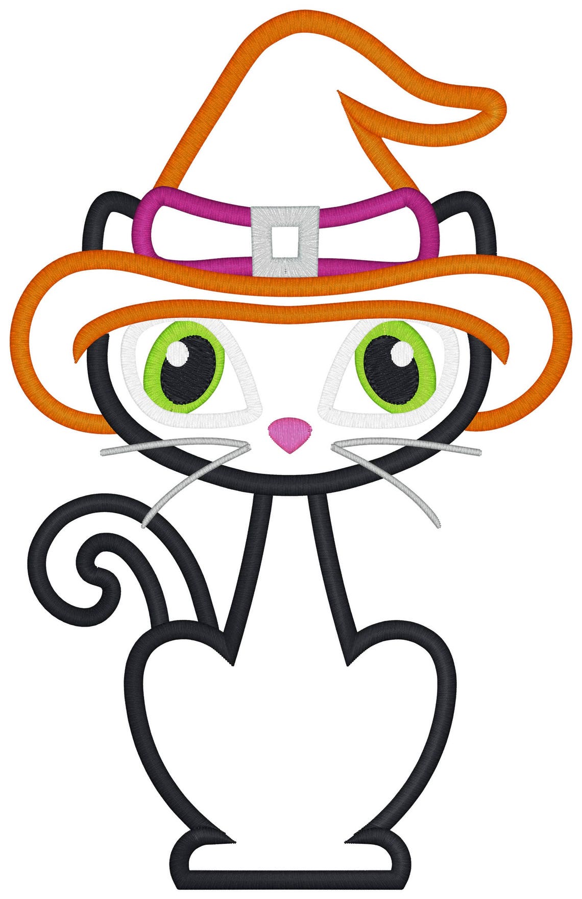 Halloween Black Cat Witch Applique Design Halloween Design | Etsy