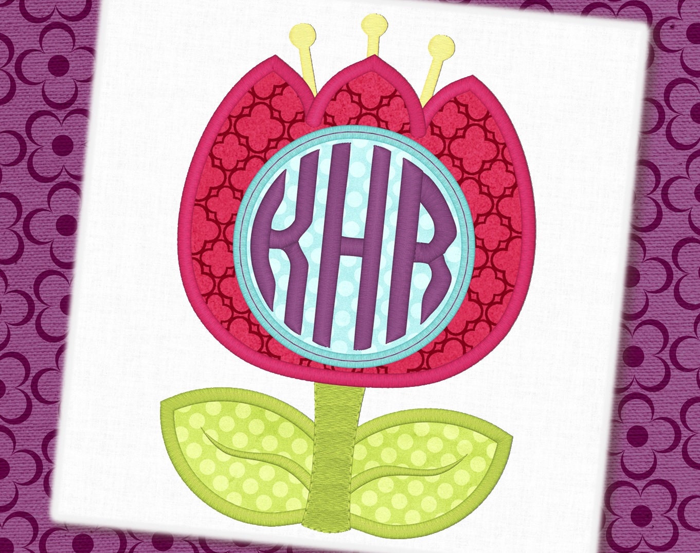 Tulip Monogram Applique Embroidery Design Tulip Design Flower - Etsy