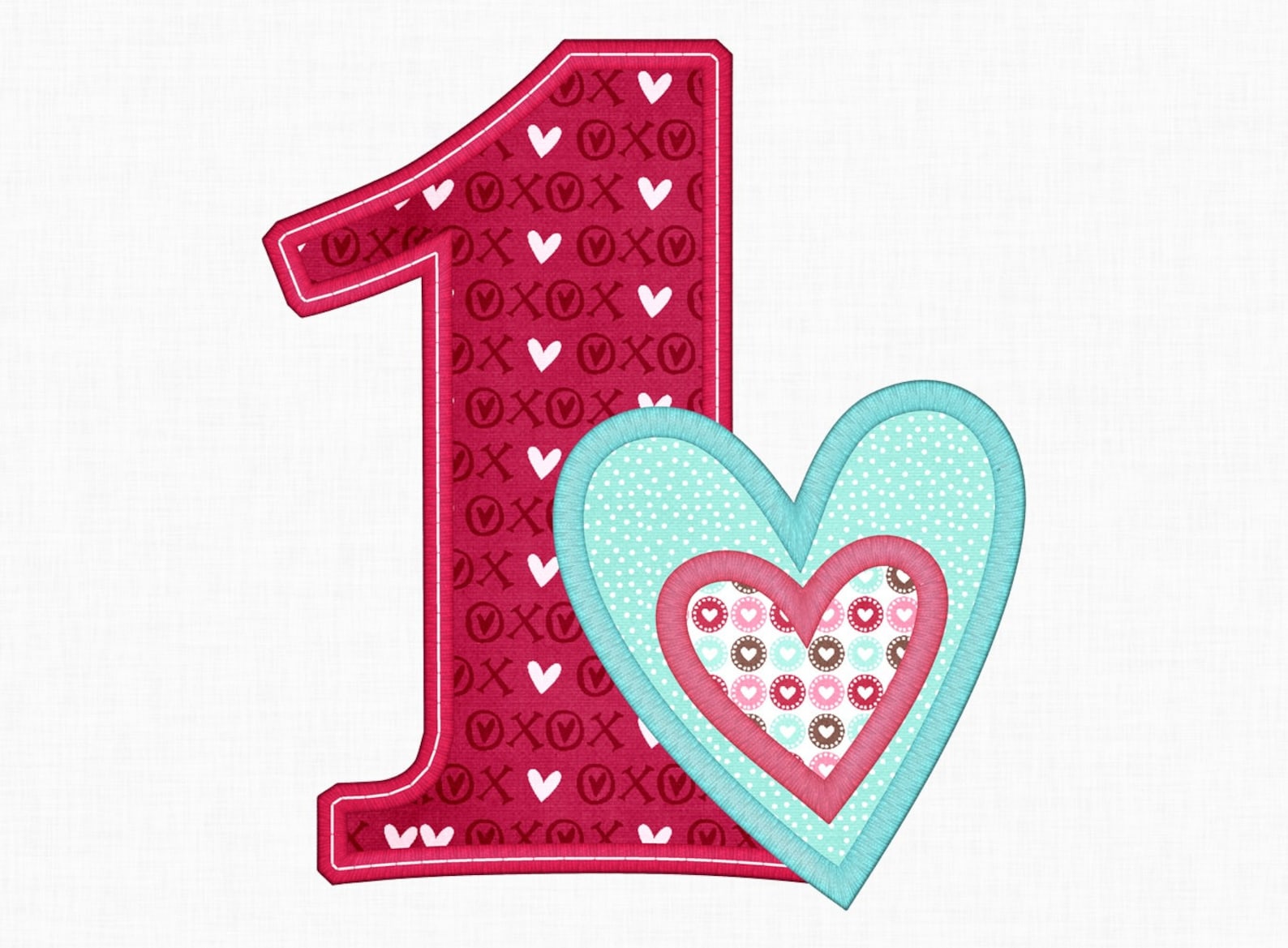 Valentine Applique Design Number 1 Birthday Love Design - Etsy
