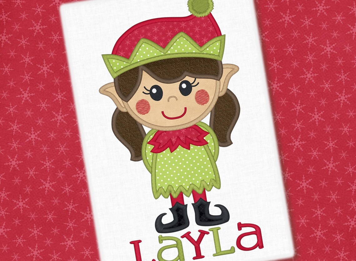 Christmas Elf Girl Applique Design Christmas Design Elf | Etsy