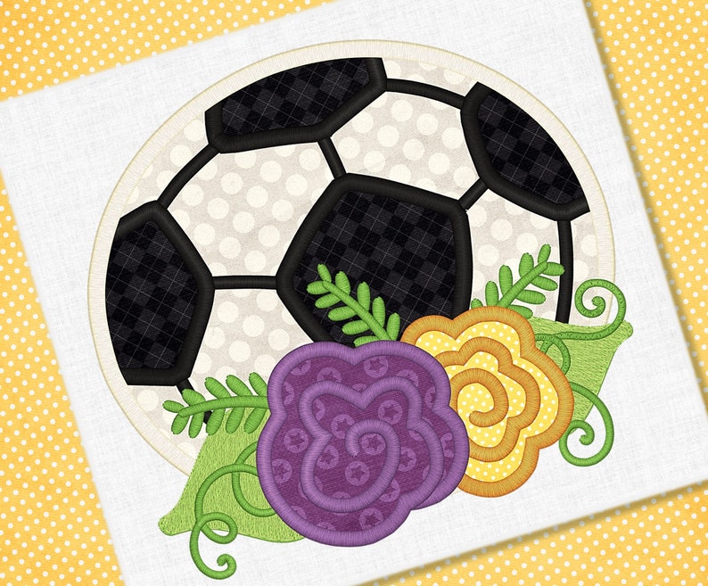Soccer & Flowers Applique Embroidery Design Soccer Design | Etsy