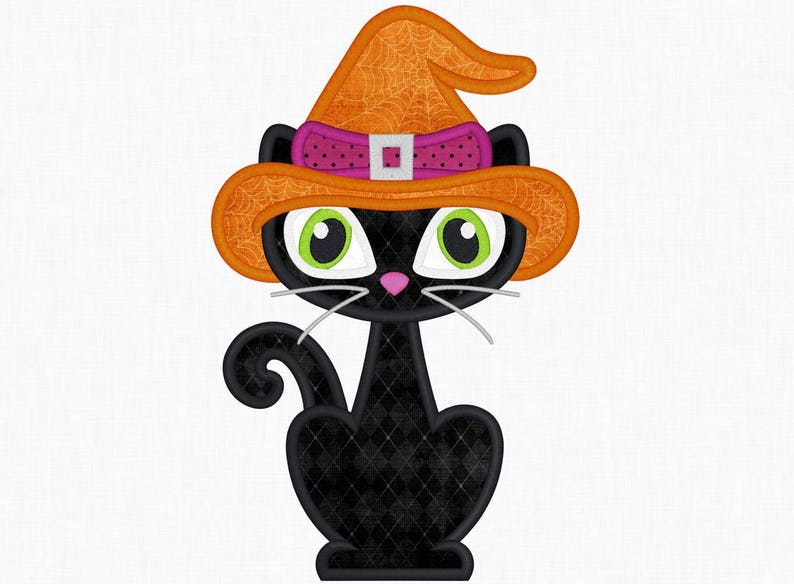 Halloween Black Cat Witch Applique Design Halloween Design | Etsy