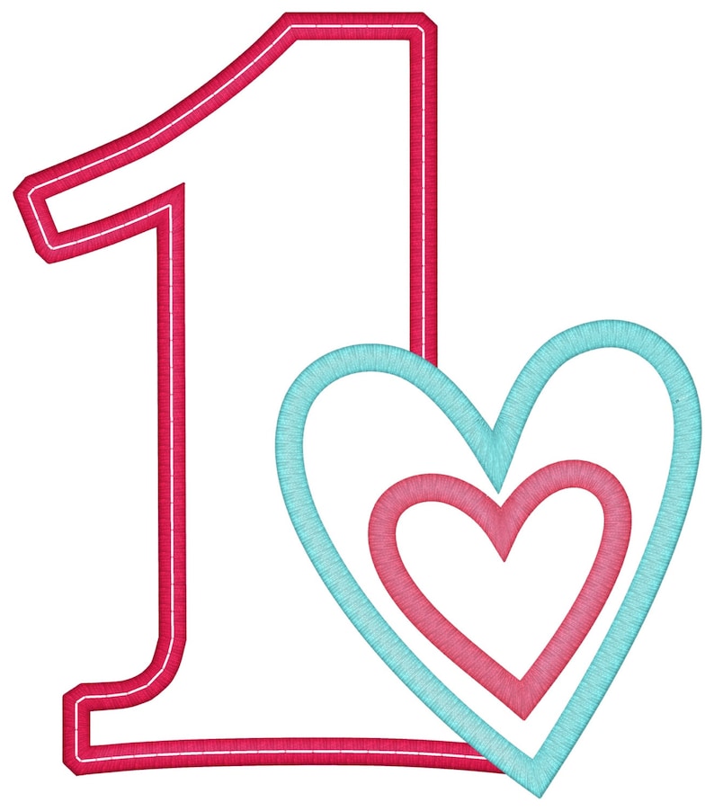 Valentine Applique Design Number 1 Birthday Love Design - Etsy