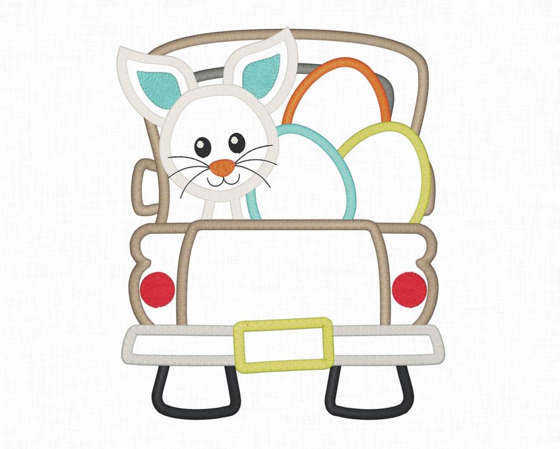 Easter Bunny Truck Applique Design Easter Design Bunny - Etsy