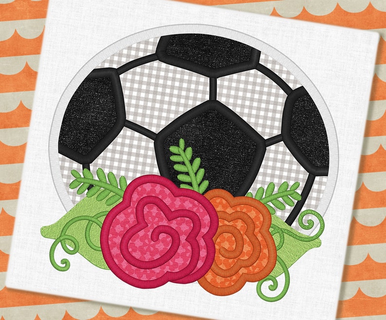 Soccer & Flowers Applique Embroidery Design Soccer Design | Etsy