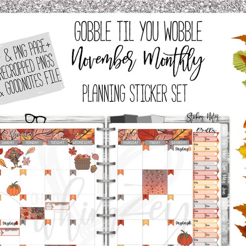 November Monthly Gobble Til You Wobble Planner Sticker Set - Etsy