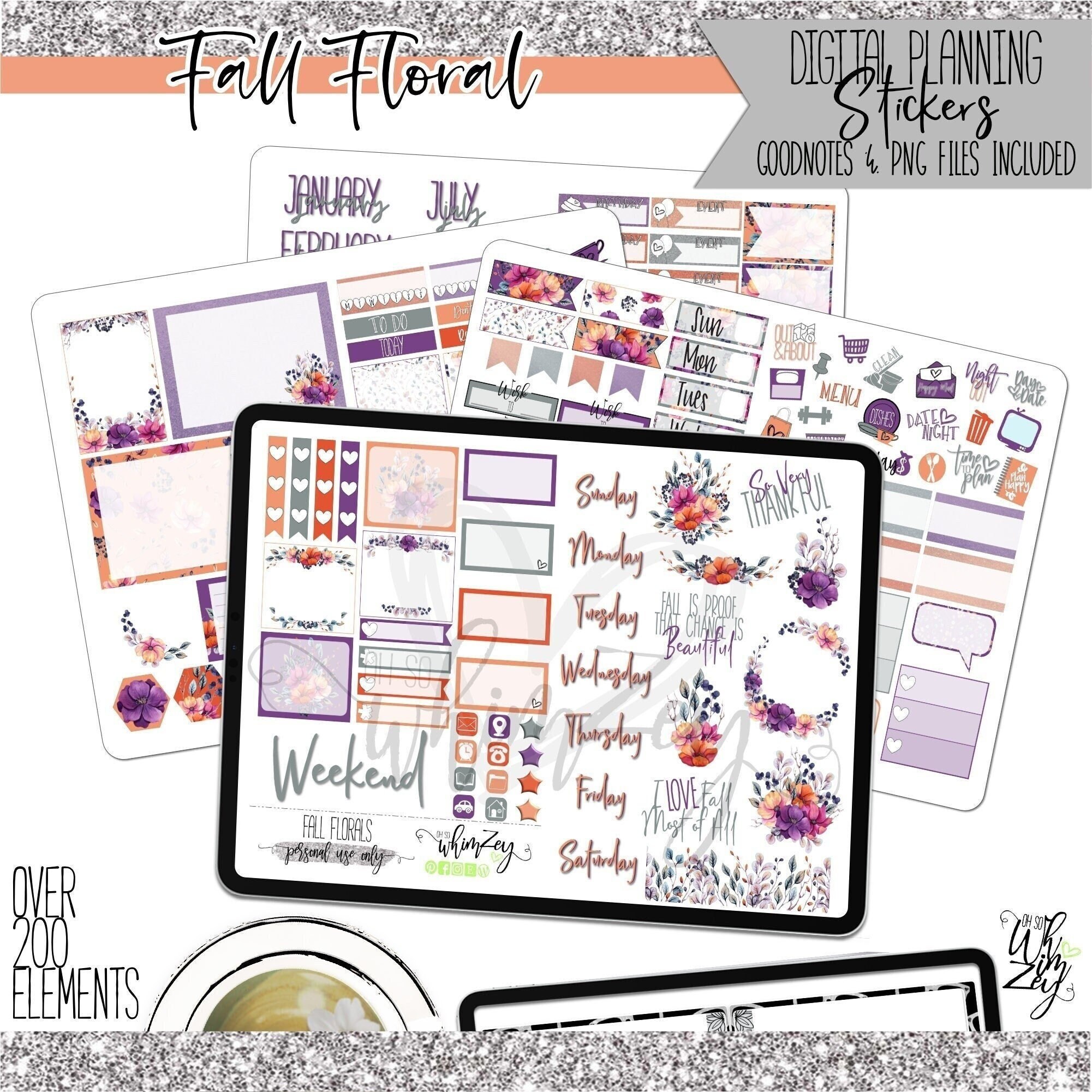 Fall Florals Digital Planner Sticker Set - Etsy