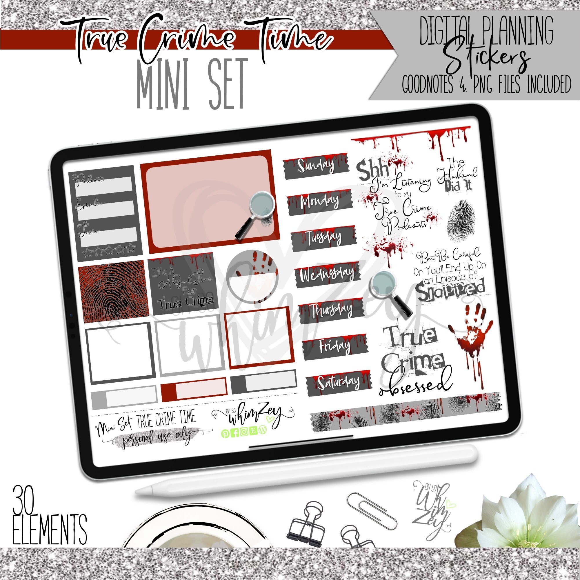 True Crime Time Digital Planning Mini Sticker Set | Etsy
