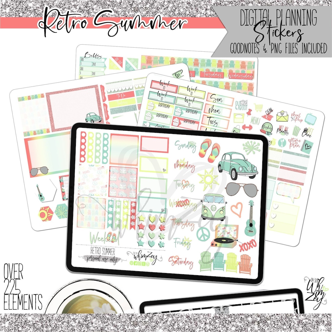 Retro Summer Digital Planner Stickers - Etsy