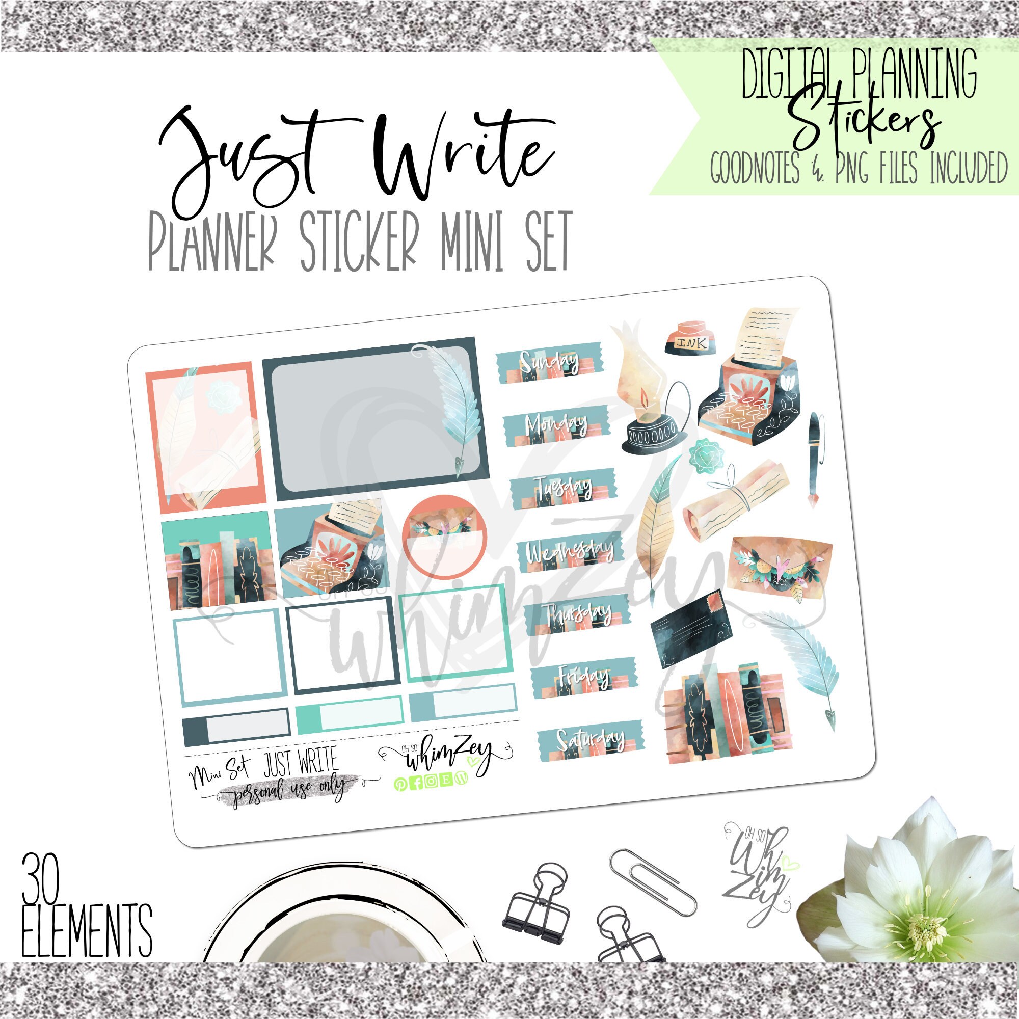 Just Write Mini Planner Sticker Set | Etsy