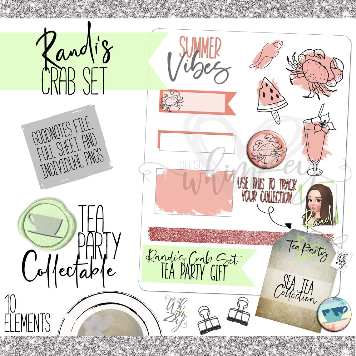 Randi's Crab Set Planner Sticker Set Tea Party - Etsy