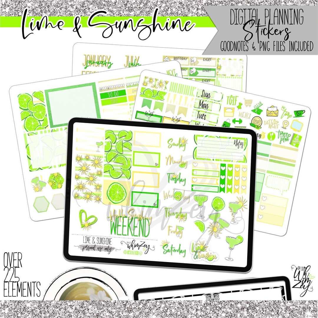 Lime and Sunshine | Digital Sticker Pack | Pre-cropped Pngs | Aesthetic ...