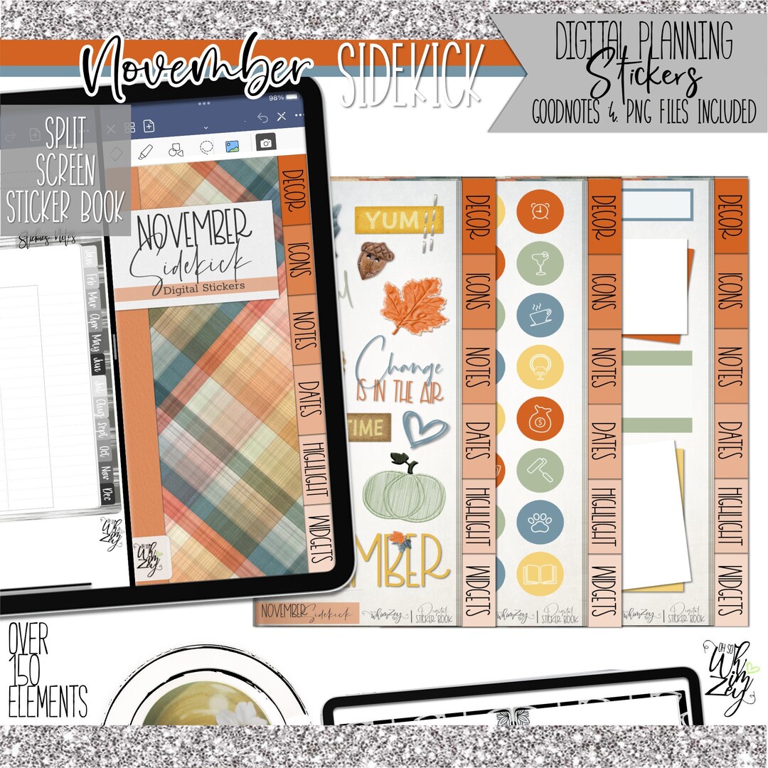 November Sidekick | Digital Planner Stickers - Etsy