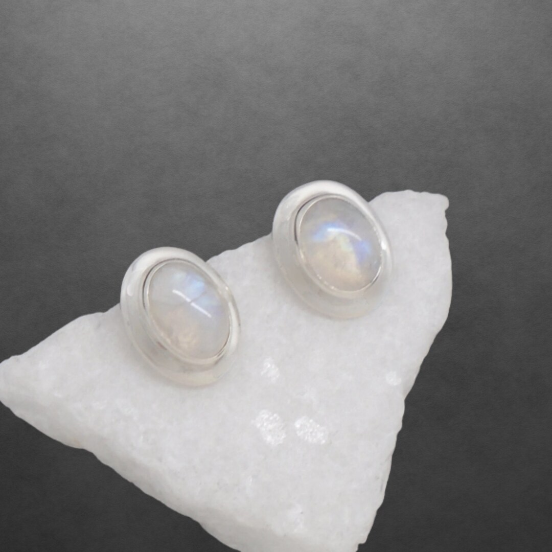 Moonstone Oval Ear Studs 925 Sterling Silver New - Etsy