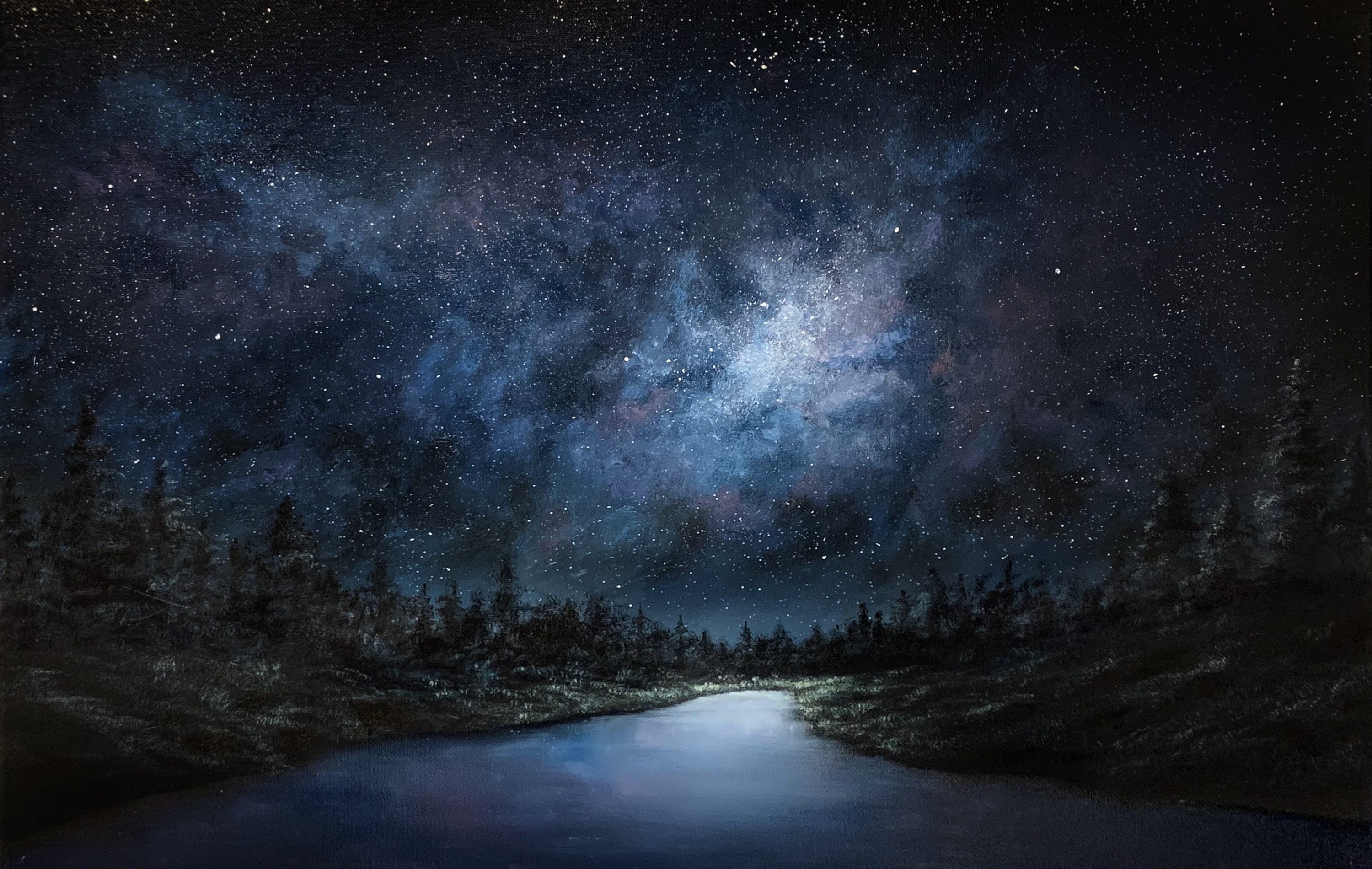 Night Sky River Custom Nature Landscape Oil Painting on | Etsy