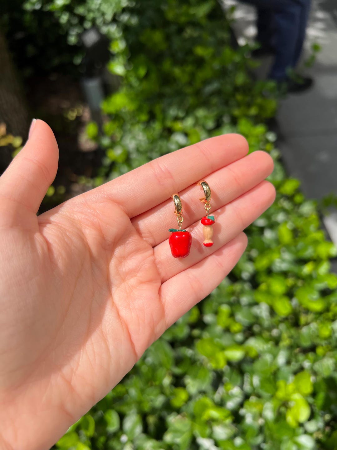 Apple Core and Full Apple Mismatch Pair Hoop Earrings Handmade Polymer ...