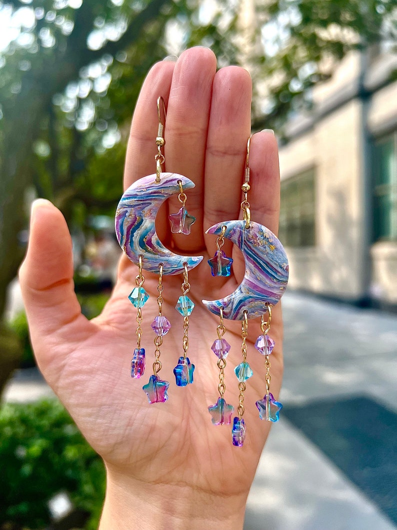 Aquamarine Turquoise and Violet Indigo Moons With Glass Besds and Star ...