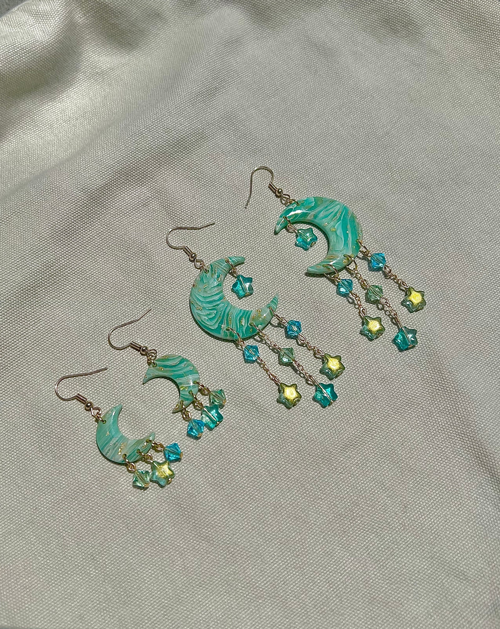 Aquamarine Turquoise and Violet Indigo Moons With Glass Besds and Star ...