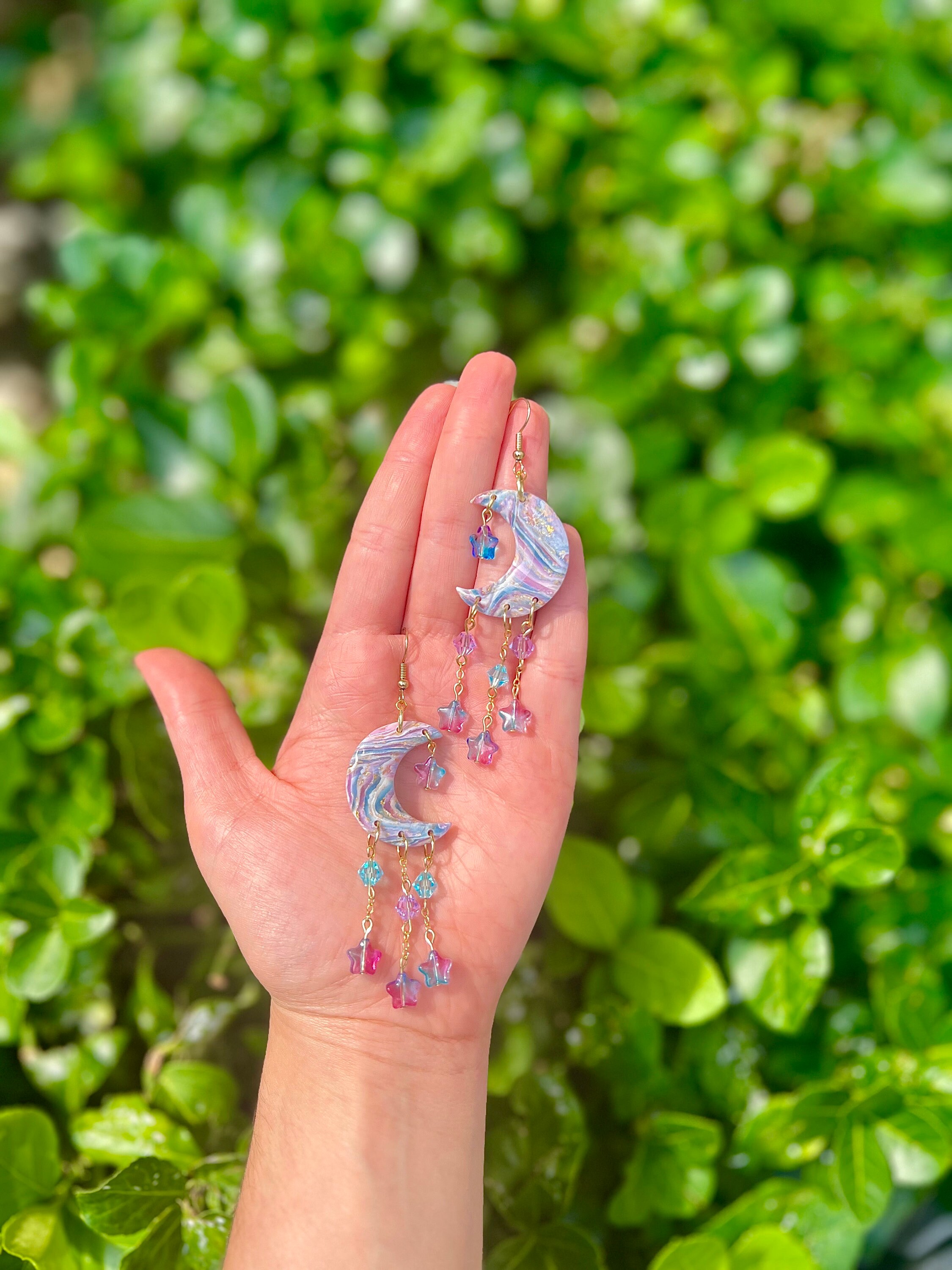 Aquamarine Turquoise and Violet Indigo Moons With Glass Besds and Star ...