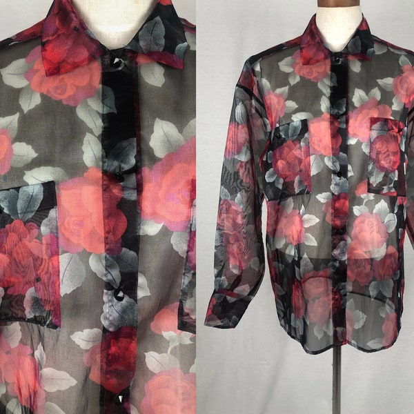 Rose Print Blouse - Etsy