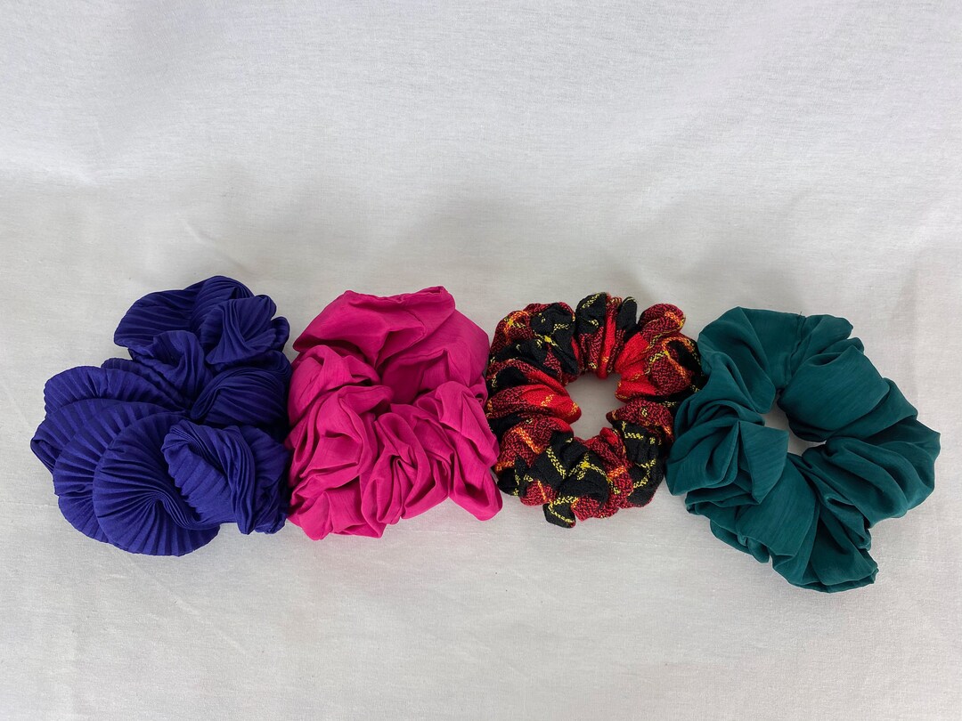 Vintage 1980s Scrunchies // 80s Oversized Hair Elastics Pink Purple ...