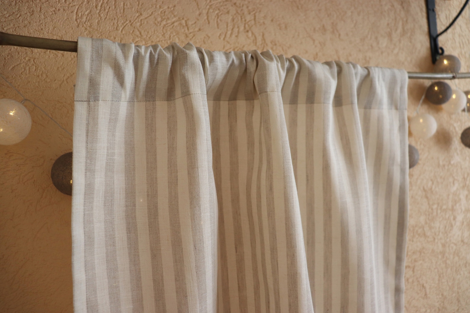 Classic Linen Curtain Striped Curtain White off / Grey Pure - Etsy