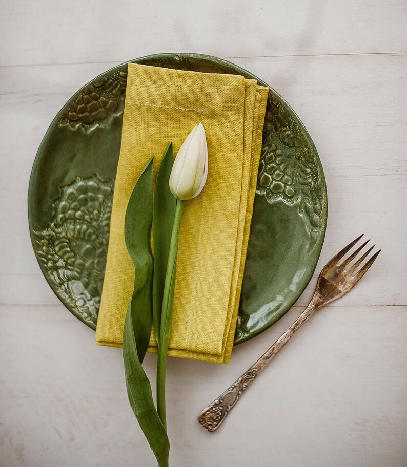 Yellow Linen Napkin Set of 4 6 8 10. Wedding Table Decor. Pure - Etsy