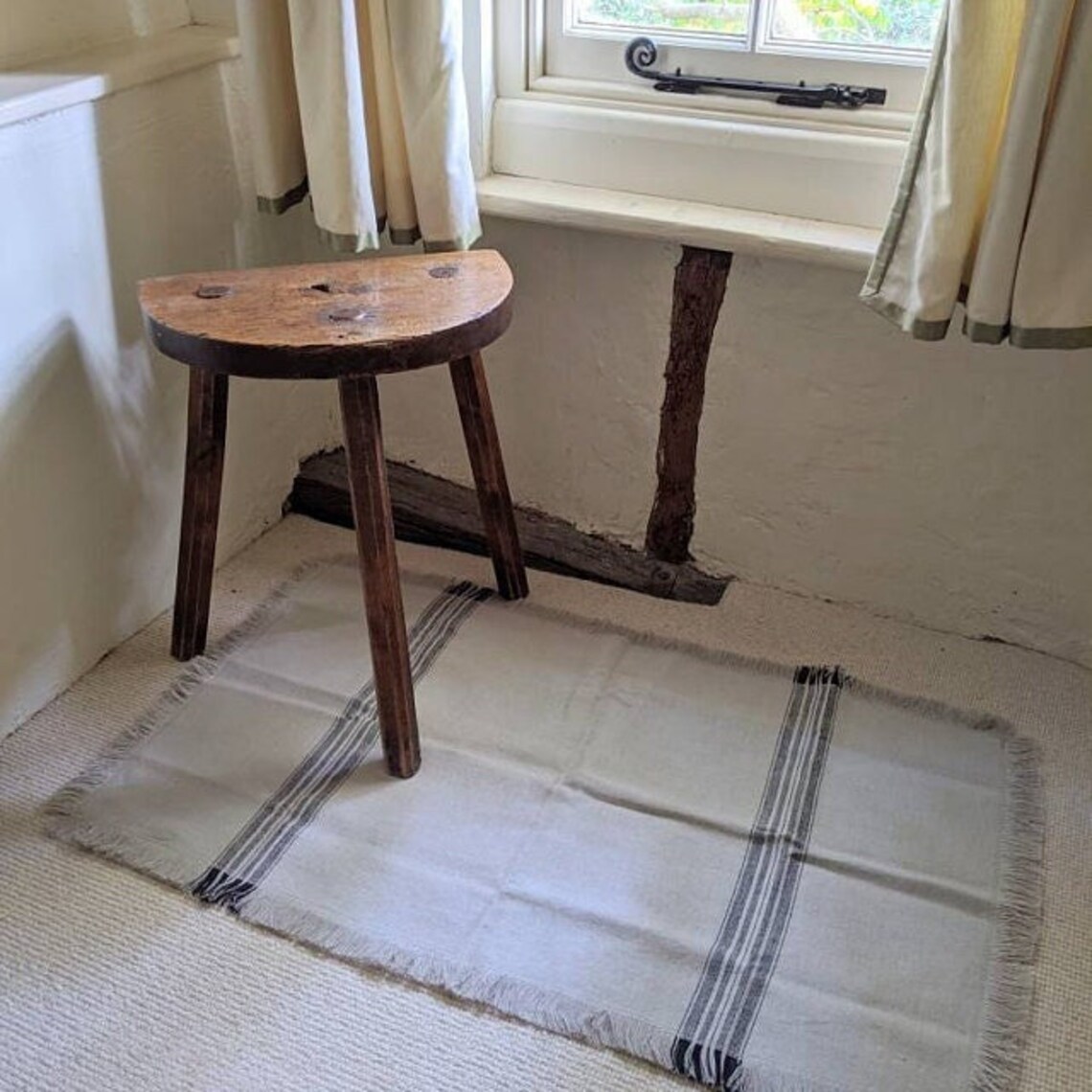 Thick Linen Rug in Grain Sack Pattern Striped Linen Mat - Etsy