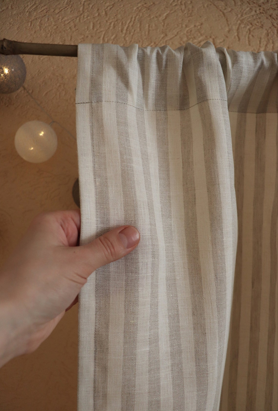 Classic Linen Curtain Striped Curtain White off / Grey Pure - Etsy
