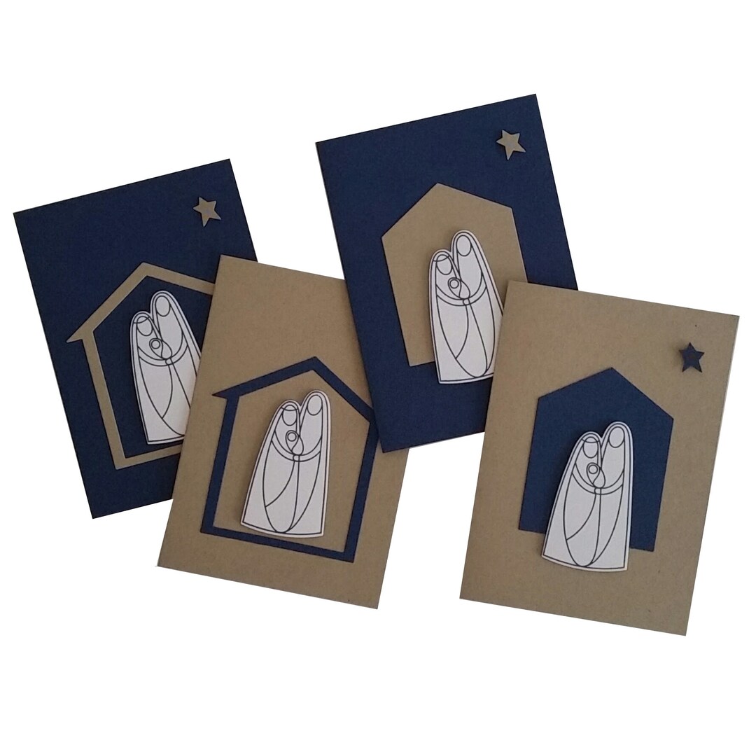 NATIVITY CHRISTMAS Cards in Navy Blue and Gingerbread Brown, Religious ...