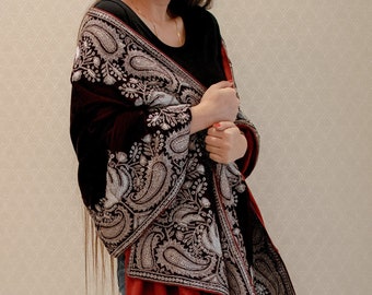 Velvet Shawl Royal Orni Bohemian Shawls Tilla Embroidered | Etsy