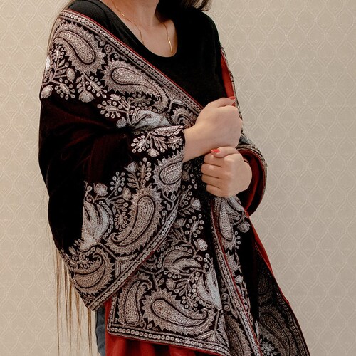 Velvet Shawl Royal Orni Bohemian Shawls Tilla Embroidered - Etsy
