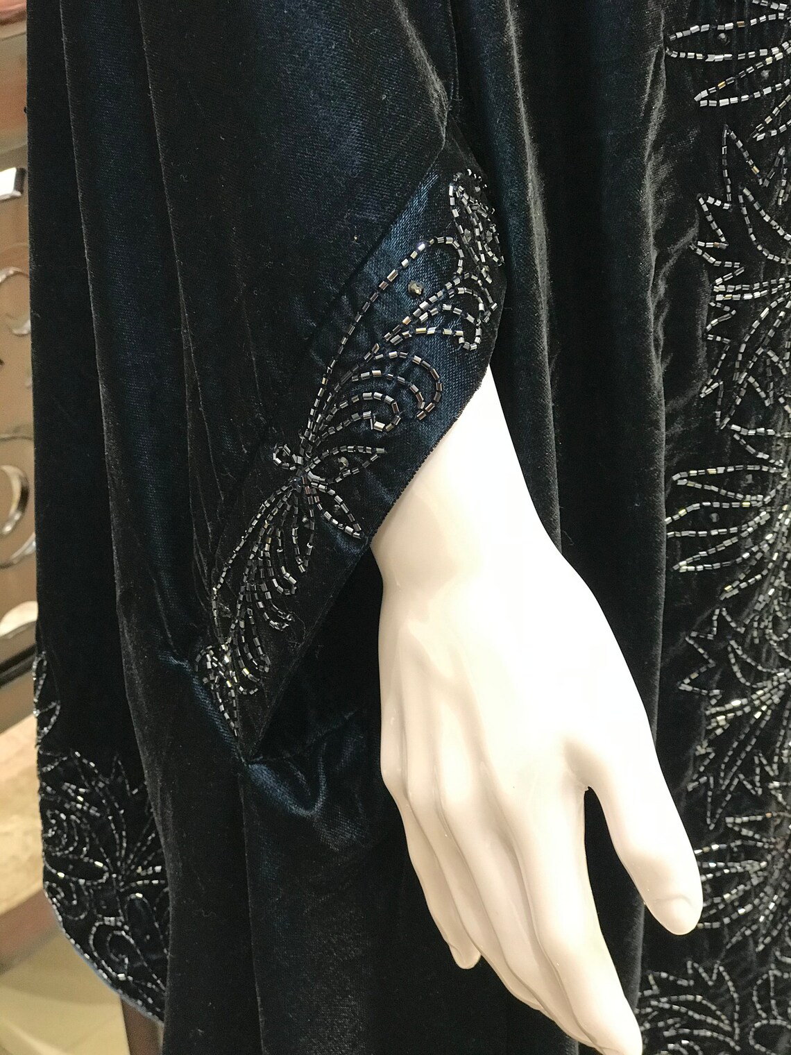 Blue Velvet Cape With Hand Cut Daana Work, Velvet Poncho, Hand Work ...