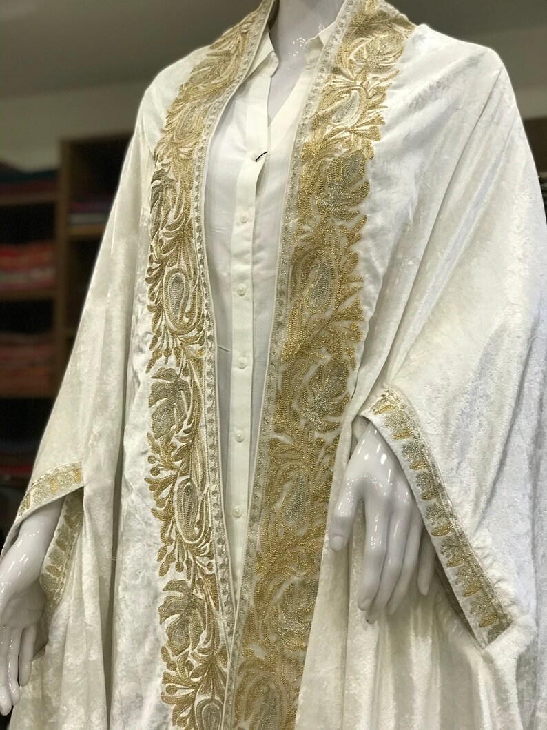 White Silk Velvet Cape Royal Kashmir Orni Shawl Hood Styled - Etsy