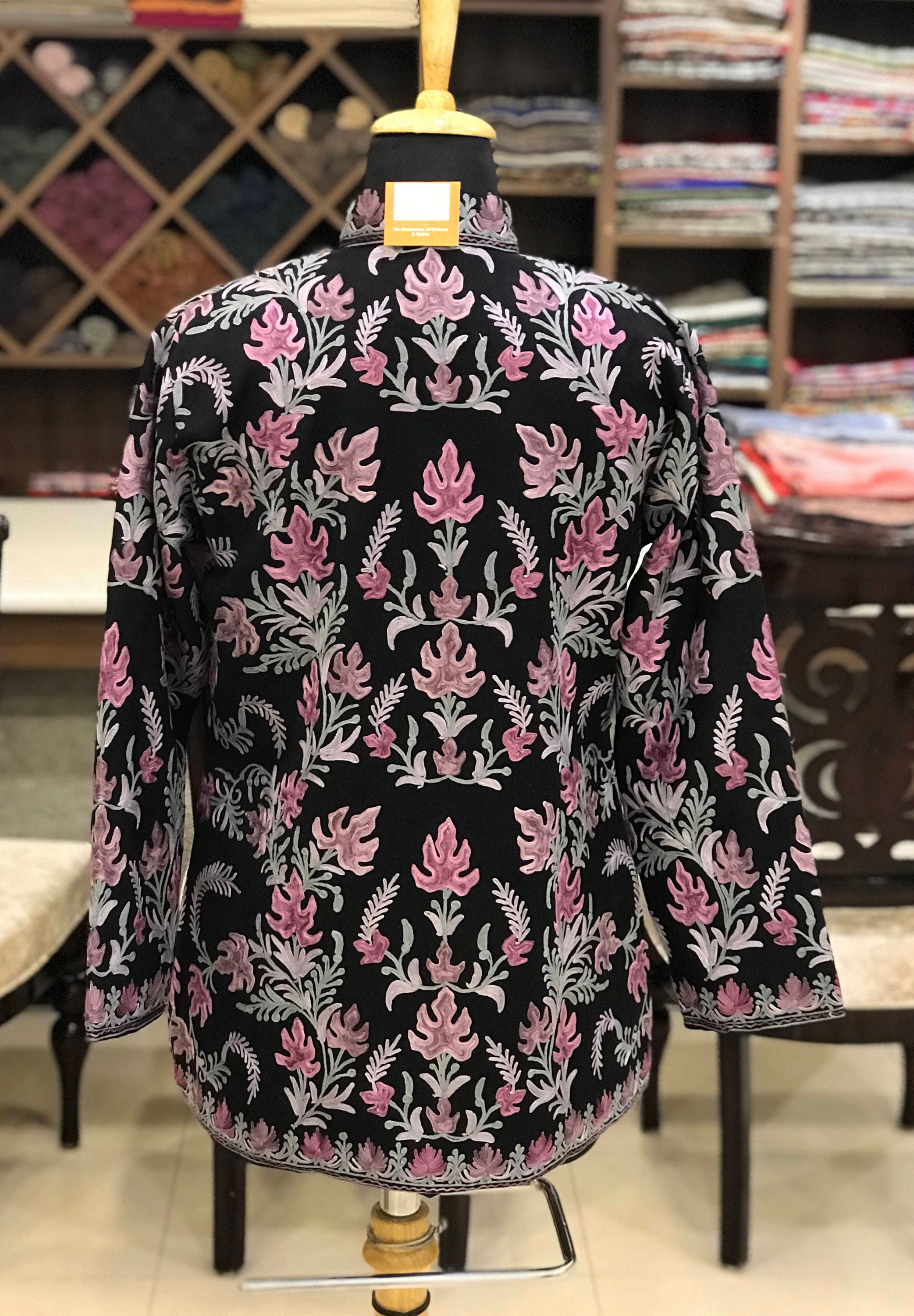 Kashmiri Embroidered Jacket Short, Floral Kashmiri Coat, Indian Jacket ...