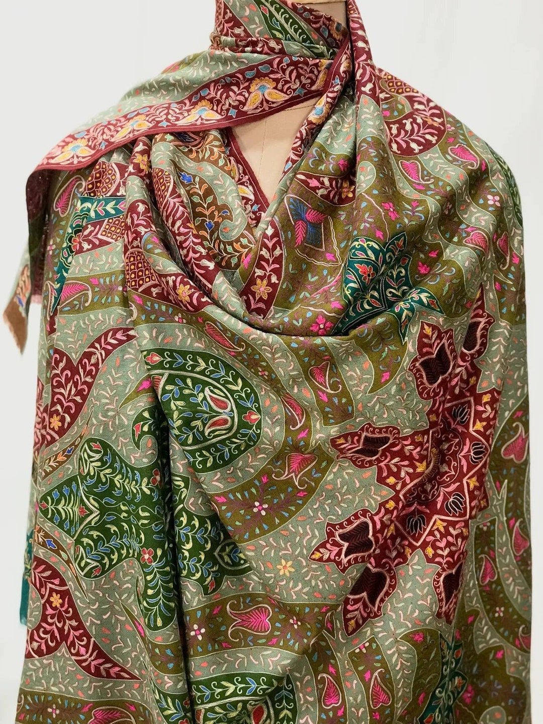Pure Pashmina Shawl With Artistic Kalamkari Hand Paint and Embroidery ...