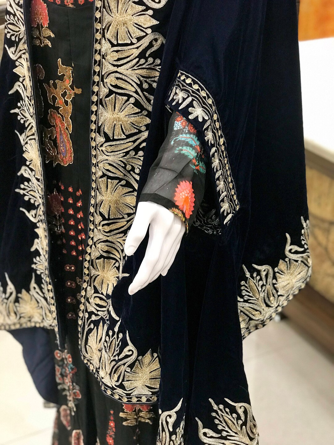 Blue Velvet Cape, Royal Kashmir Orni, Woman Shawl, Blue Velvet ...