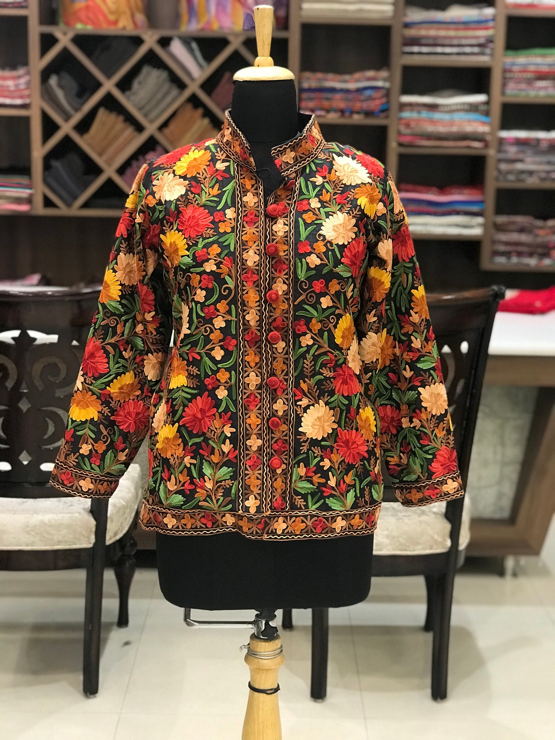 Black Embroidered Jacket Kashmiri Jacket Multi-color Aari | Etsy