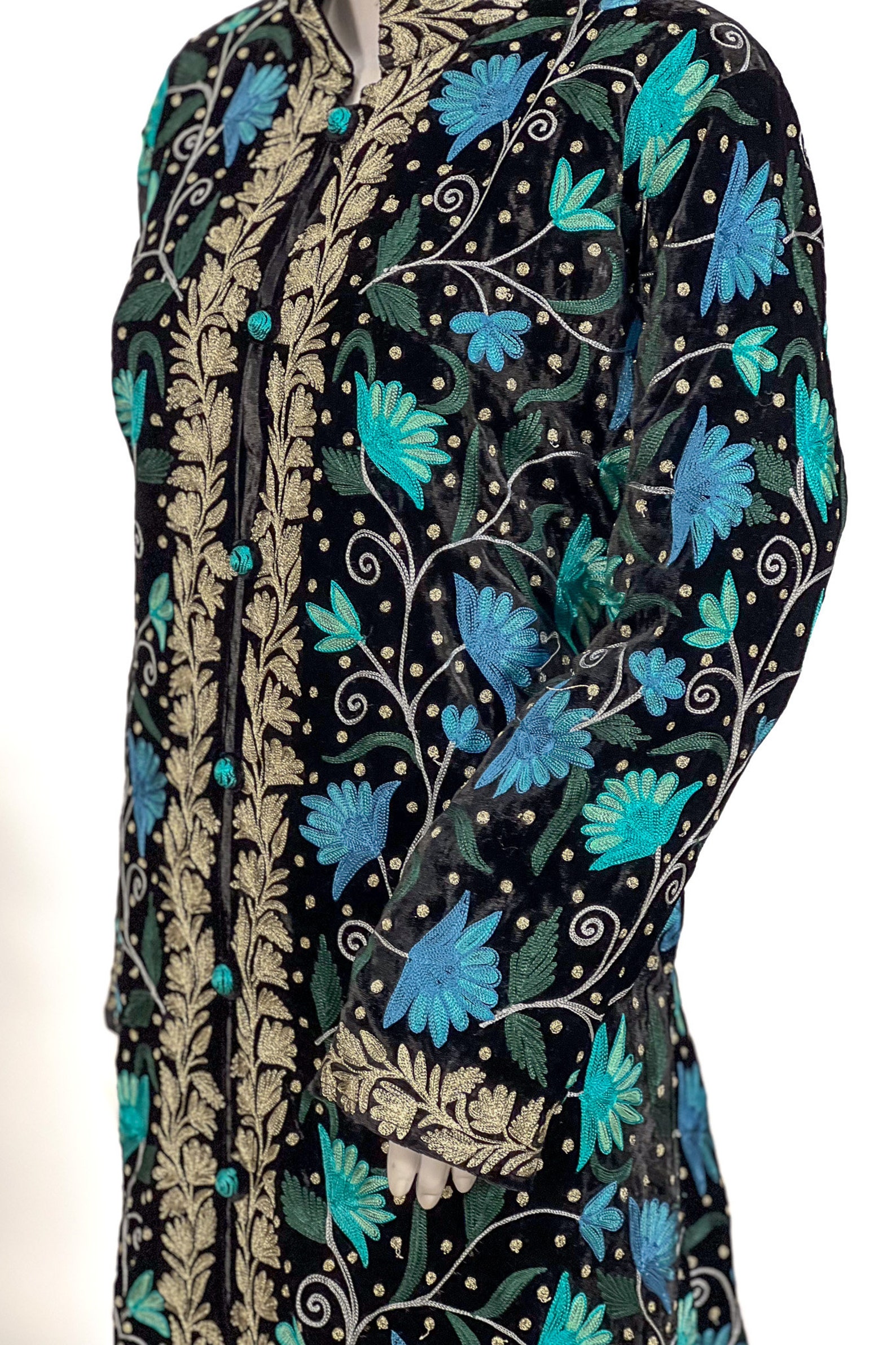 Long All Over Floral Embroidered Long Coat, Tilla Aari Work Kashmiri ...