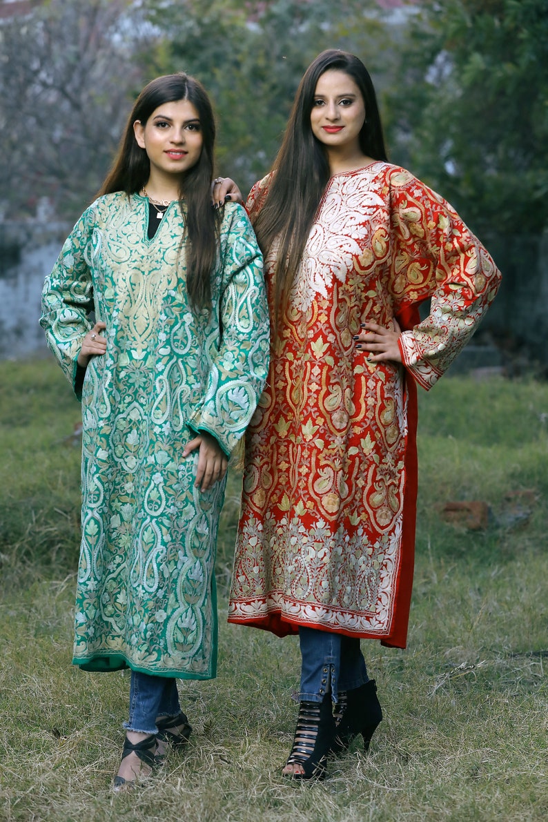 Woollen Phiran With All Over Paisley Aari Embroidery, Kashmiri Phirans ...