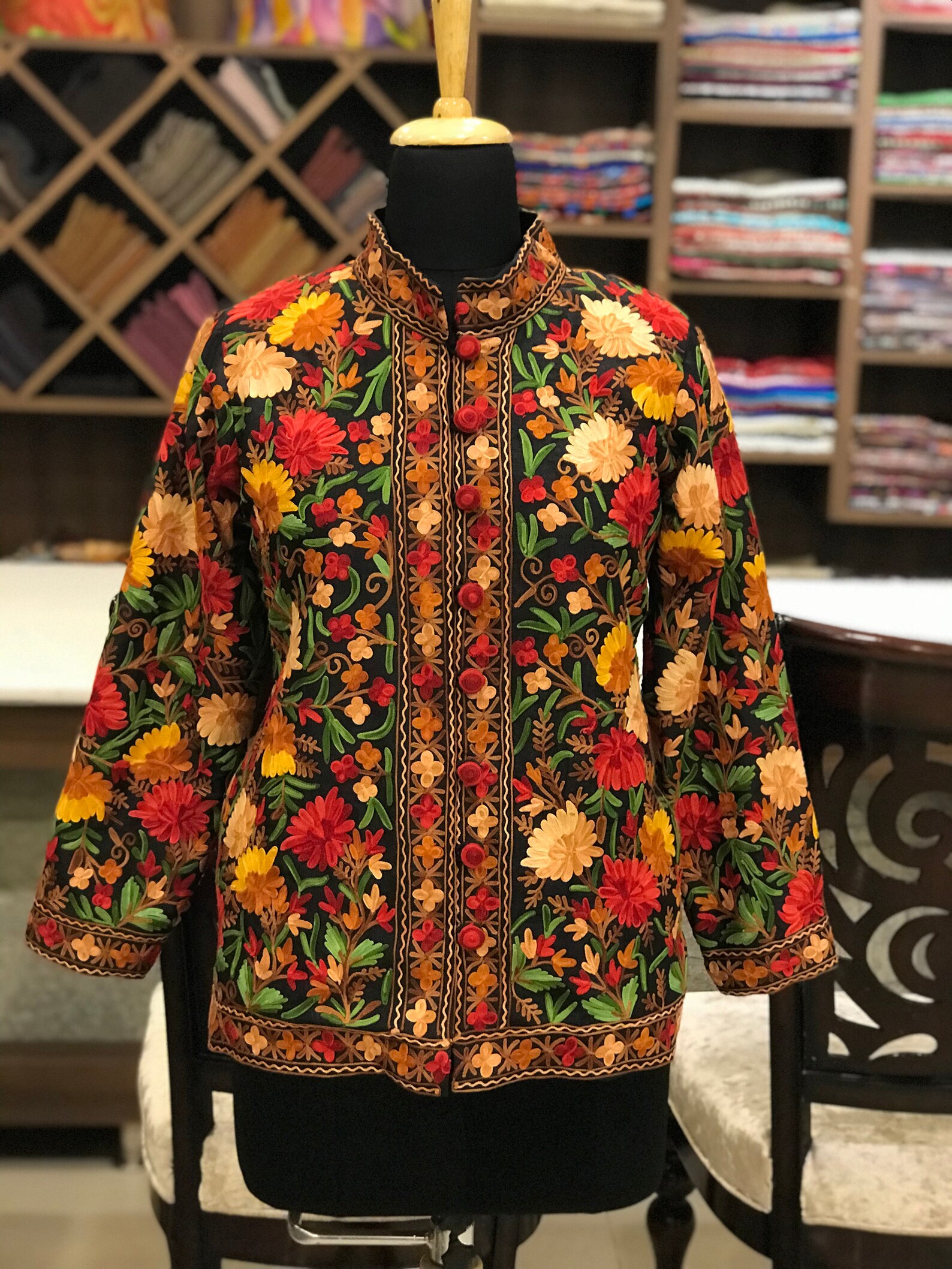 Black Embroidered Jacket Kashmiri Jacket Multi-color Aari | Etsy
